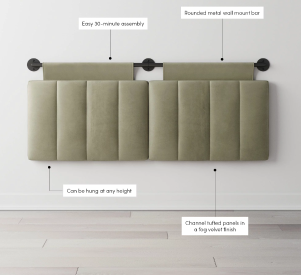 Nathan James Remi King Wall Mount Channel bed Headboard Tufted Cloud ...