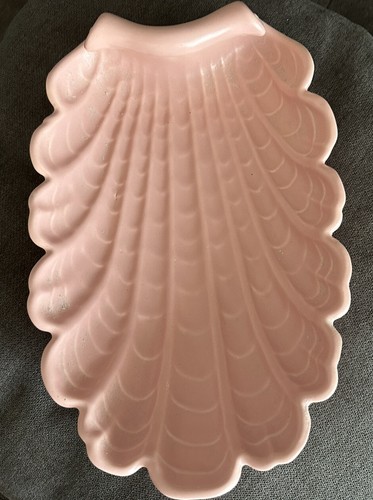 VINTAGE ABINGDON POTTERY USA Dusty Rose Shell / feather Shaped DISH 11 ...