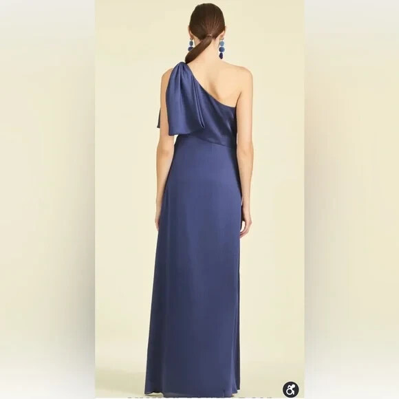 Sachin & Babi Cobalt Blue Chelsea One-Shoulder Crinkle Georgette Gown ...