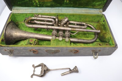 1920s Frank Holton Clarke H-C Cornet & Case Elkhorn Wis Silver Plate ...