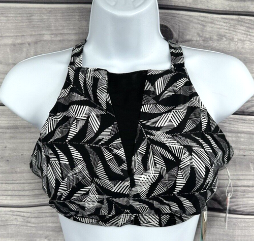 PRANA REGAN HALTER SWIM TOP Women's Size Small BLACK SPRINGTIME LEAF ...