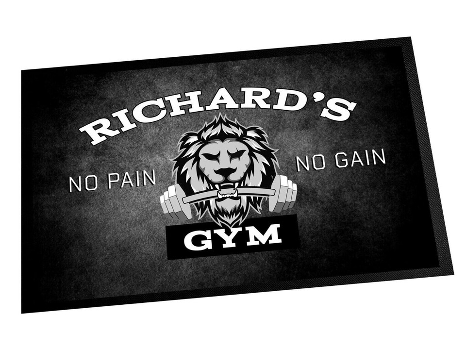 Personalised Home Gym work out room door mat - Lion logo mat Gym ...