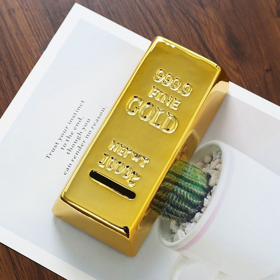 Gold Bullion Bar Gold Brick Saving Money Box Coin Case Piggy Bank Coin ...