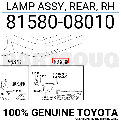 8158008010 Genuine Toyota LAMP ASSY, REAR, RH 81580-08010 | eBay