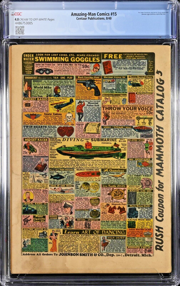 AMAZING-MAN COMICS #15 CGC VG 4.0 CENTAUR 1940 HANGING PANEL! SCARCE ...