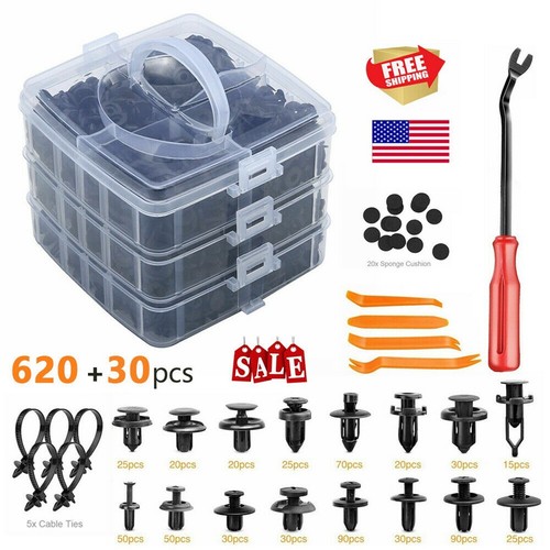 650 PCS Auto Nylon Fasteners Push Trim Plastic Clips Bumper Retainer ...