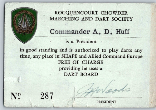 Rocquencourt Chowder Marching & Darts Society SHAPE Membership Card ...