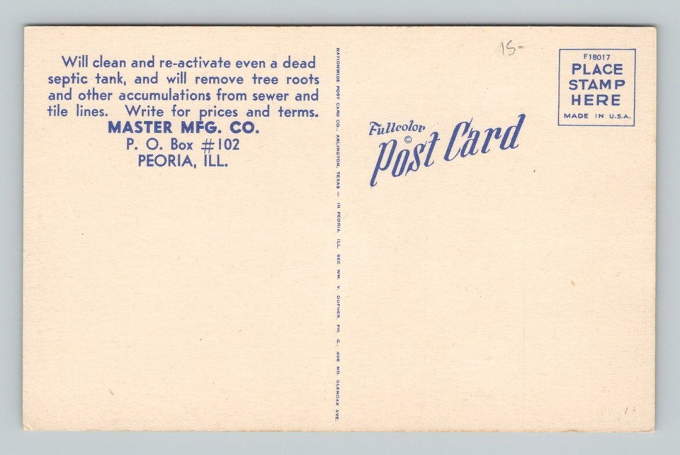 AD Master Key Septic Tank Sewer Cleaner Peoria Il Vintage Postcard 15A ...
