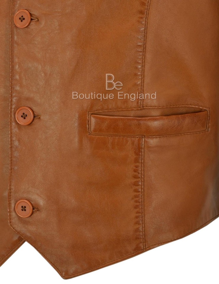 Men's Real Tan Leather Waistcoat Party Fashion Stylish 100% Napa ...