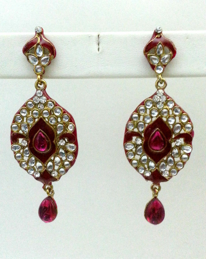 UNIQUE INDIAN JAIPURI JEWELRY B'WOOD ELEGANT ENAMEL KUNDAN DANGLE ...