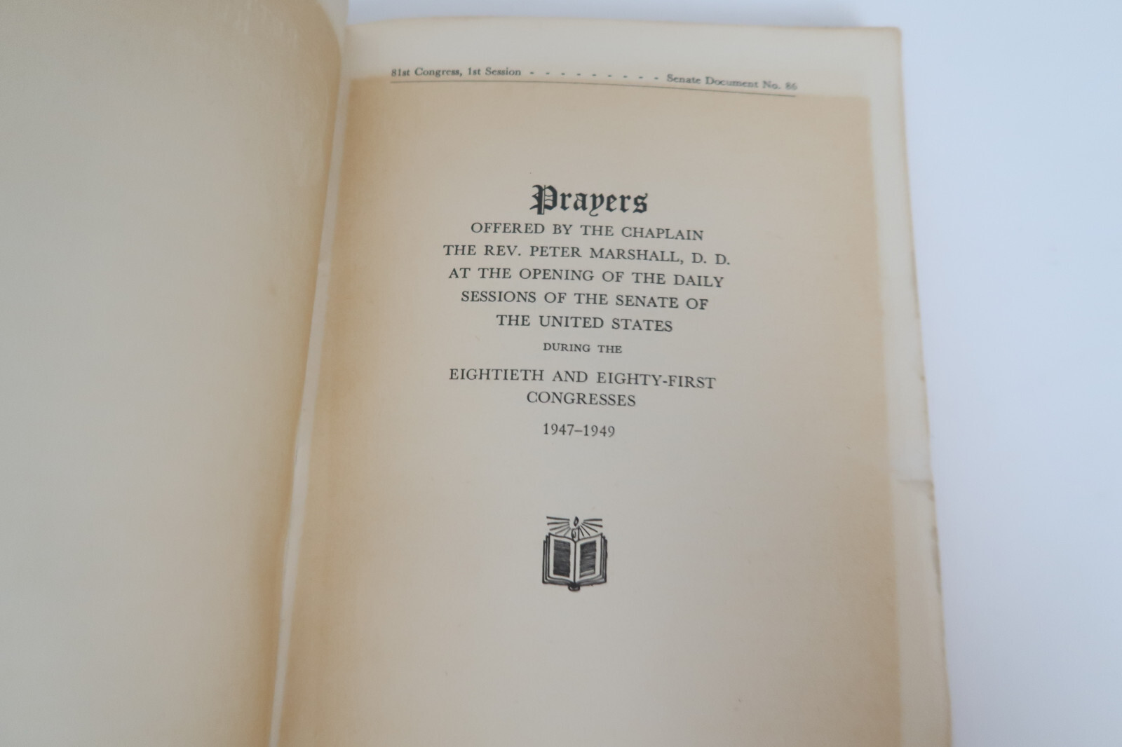 Prayers Chaplin Rev. Peter Marshall 1947-1949 Congresses Vintage Book ...