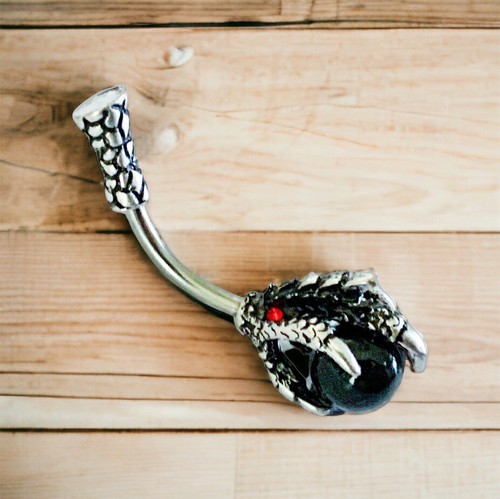 14g Red Sparkle Cz Black Gem Burnished Dragon Lizard Claw Belly Ring ...