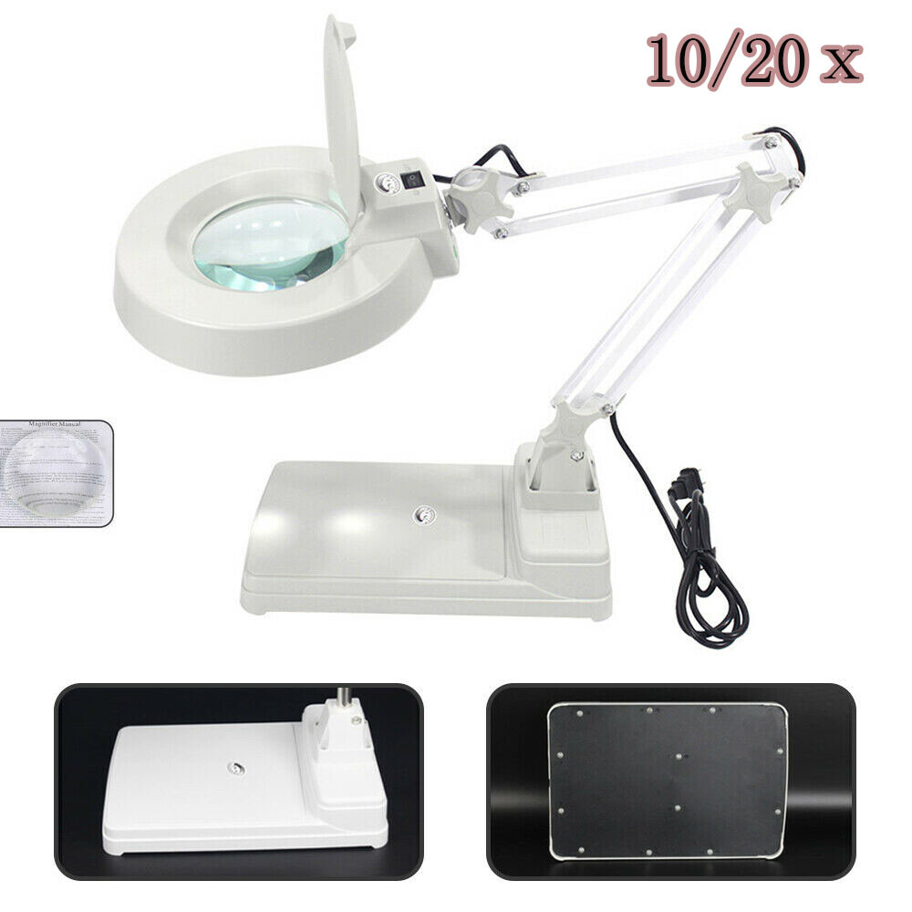 20X Magnifier LED Lamp Light Magnifying White Glass Lens Desk Table ...