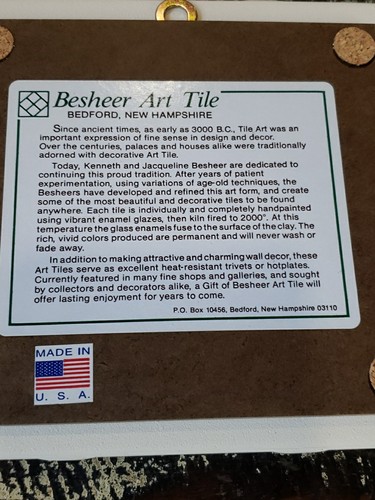 Vtg Besheer Art Tile Bedford NH NEW Wall Plaque Trivet Republican Party ...