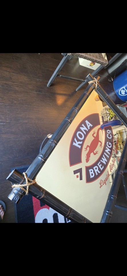Kona Brewing Beer Bar sign Mirror Framed In Bamboo 40x28 Hawaii rare ...
