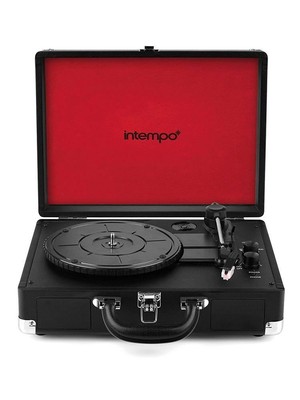 Intempo Black Bluetooth Turntable Retro Portable Suitcase Vinyl Record ...