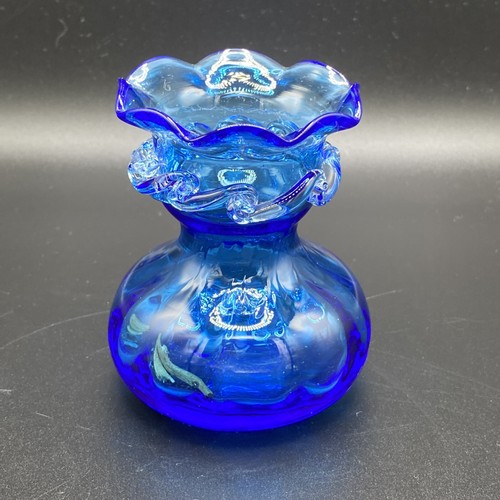 Pilgrim Glass Cobalt Blue Vase Hand Blown 3 1/4” with Clear Rigaree ...