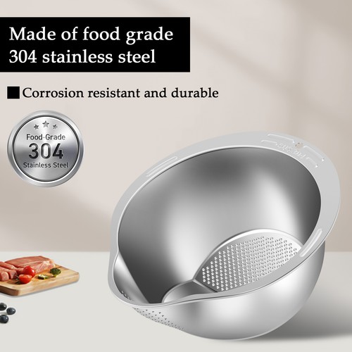 Rice Strainer 304 Stainless Steel Rice Washer Strainer Bowl 2 in 1 Rice ...