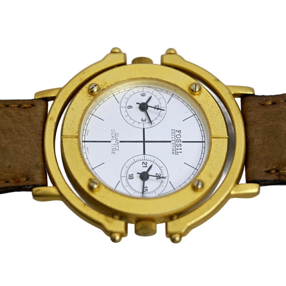 Fossil Collection Dual Time GMT Vintage RARE Mens Watch Gold Original ...