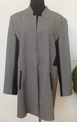 Kasper Women’s Ivory Black Chevron Long Blazer Jacket Topper Size 18 ...