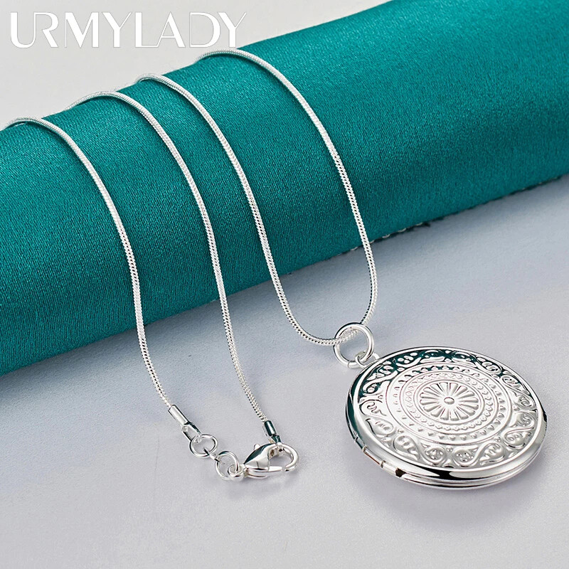URMYLADY 925 Silver Round Photo Frame 16-30 Inch Pendant Necklace ...