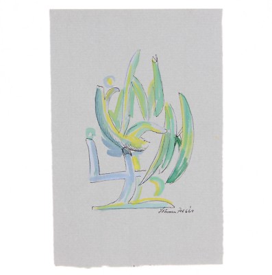 1969 Robert Lohman Abstract Still Life Watercolor & Ink Listed Indiana ...