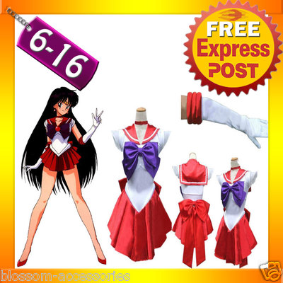 G34 Sailor Moon Mars Red Sailormoon Costume Cosplay Uniform Fancy Dress ...