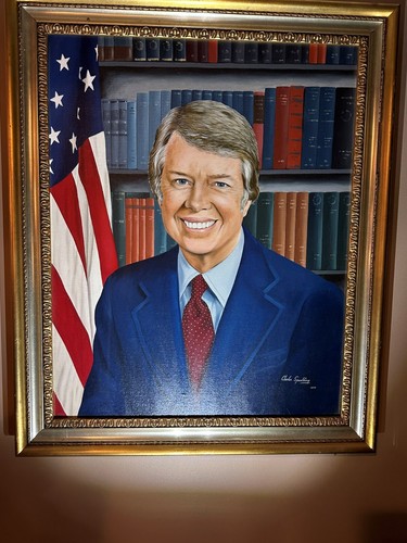 Framed Original Oil Painting of President Jimmy Carter, 24" x 30", by ...