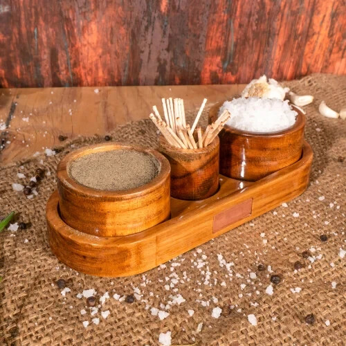 Toothpick Stand Set Acacia Wood Salt Pepper Wooden Holder for Kitchen ...