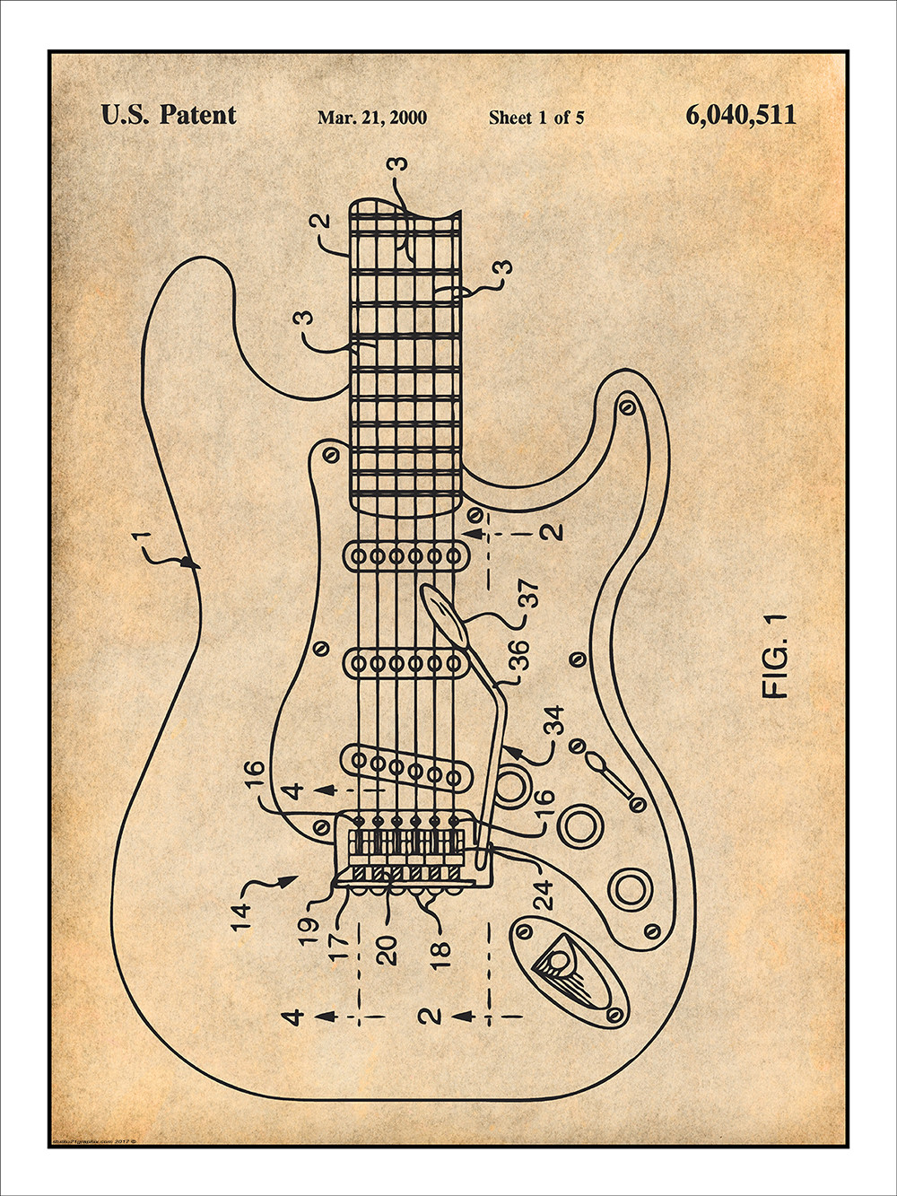 Fender Stratocaster Patent Print Art Drawing Poster | eBay