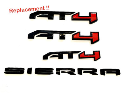 4PCS Gloss Black Red AT4 Emblem Sierra Letters Fit GMC Sierra 1500 ...