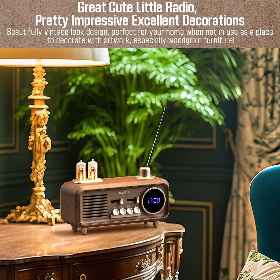 Retro Radios FM Portable Bluetooth Speaker,12/24H Small Plug in Vintage ...
