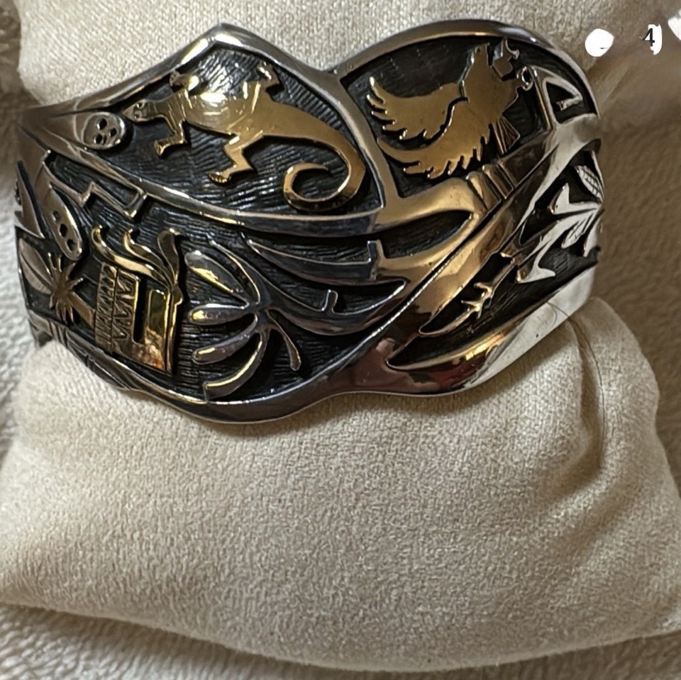 MARK YAZZIE NAVAJO STORYTELLER HANDMADE AND SIGNED CUFF 14K And ...