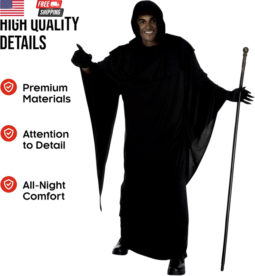 Grim Reaper Costume for Men - Adult Grim Reaper Robe - Spooky Halloween ...