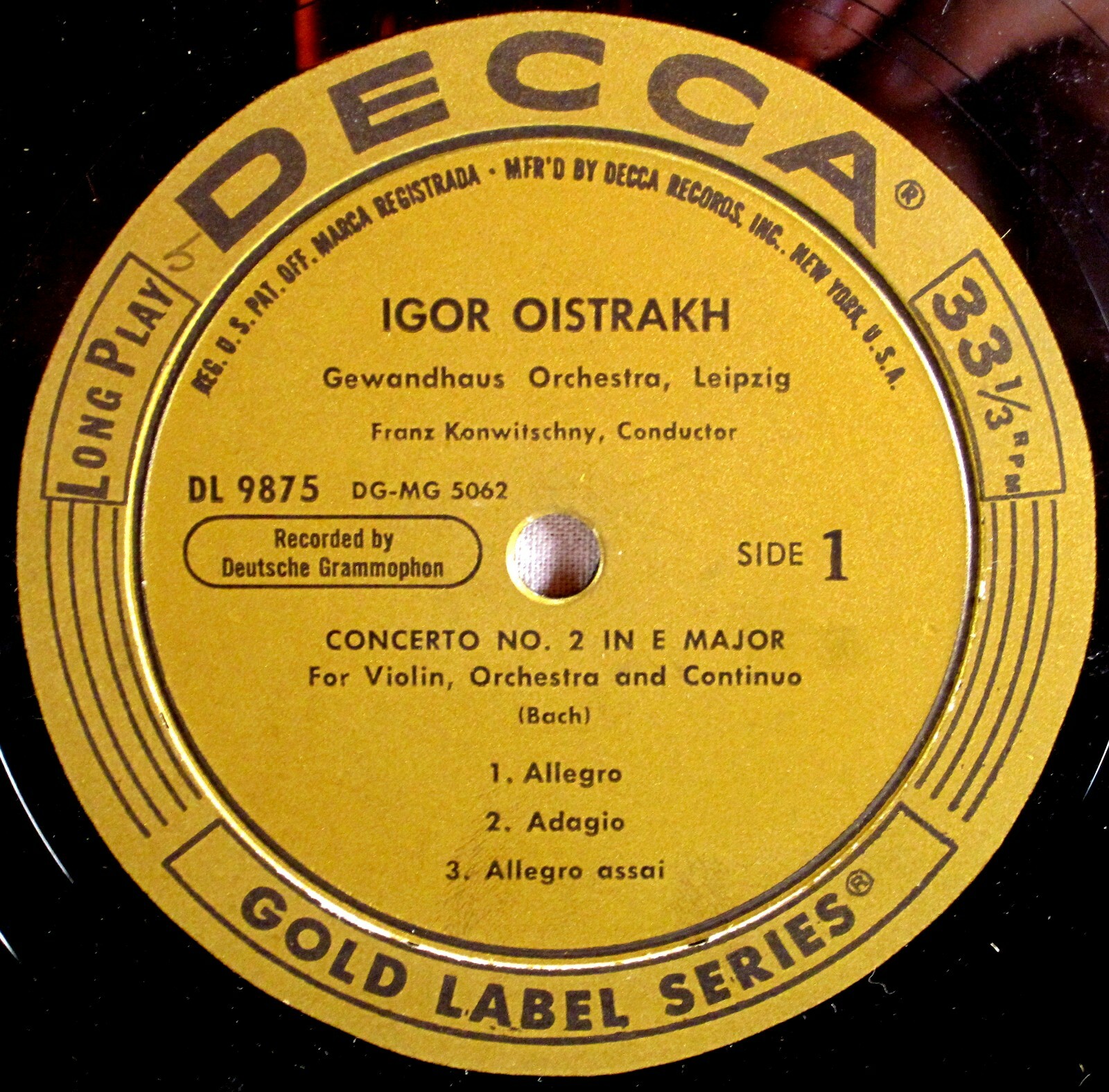 DECCA GOLD Bach Beethoven IGOR OISTRAKH Violin Concerto KONWITSCHNY DL ...