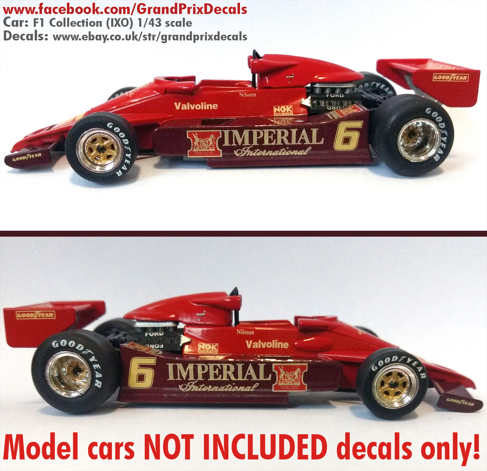 F1 Collection Lotus 78 IMPERIAL tobacco water slide DECALS 1:43 1977 ...