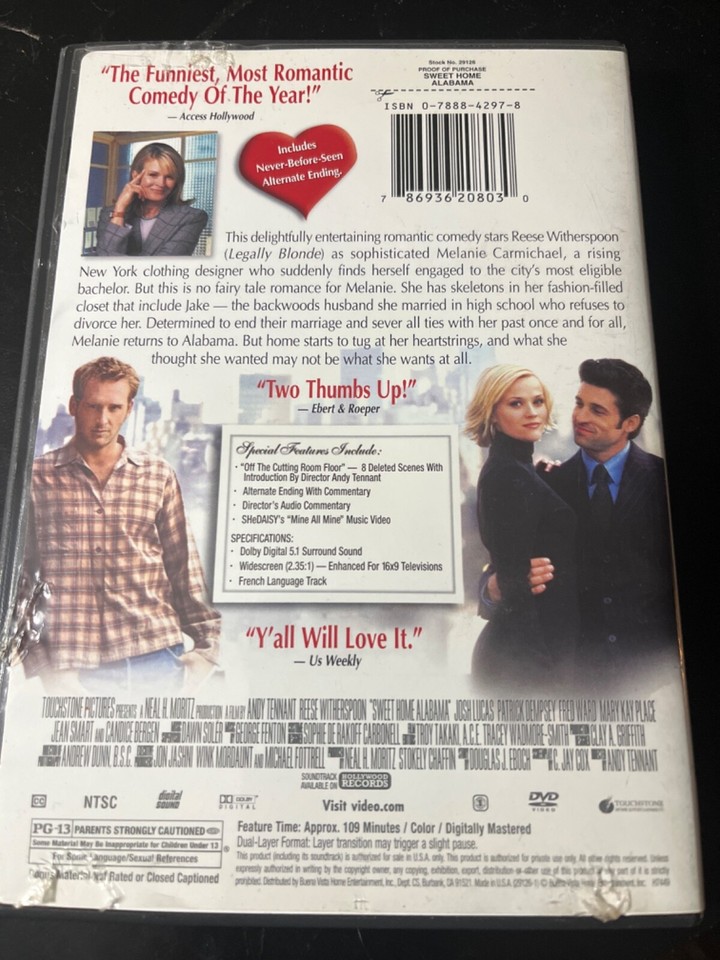 Sweet Home Alabama (DVD, 2003) Reese Witherspoon 786936208030| eBay