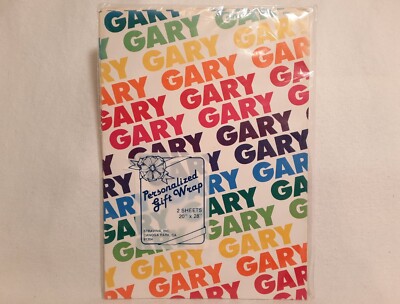 NOS Vintage 1980s GARY Personalized Name Gift Wrapping Paper Rainbow ...