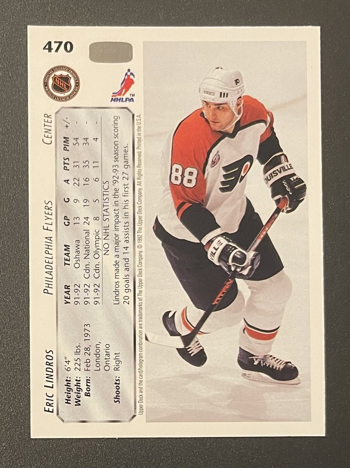 1992 Upper Deck ERIC LINDROS #470 Philidelphia Flyers Rookie Card | eBay