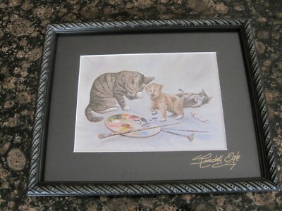 Randall Ogle "Playful Cat & Kittens" signed framed & matted 10"x8" art ...