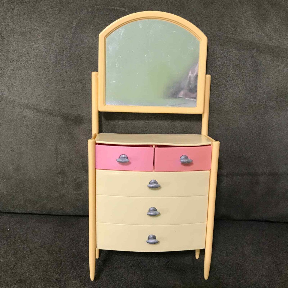 Mattel Barbie Dresser Yellow Pink Drawers with Mirror Doll House ...