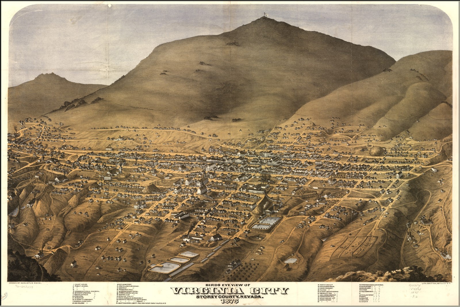 Poster, Many Sizes; Birdseye View Map Of Virginia City, Nevada. 1875 | eBay
