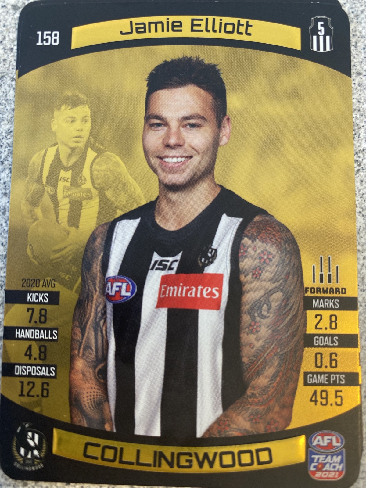 2021 Jamie Elliot Collingwood Afl Teamcoach Gold Card Insert 🤍🖤🤍🖤 | eBay