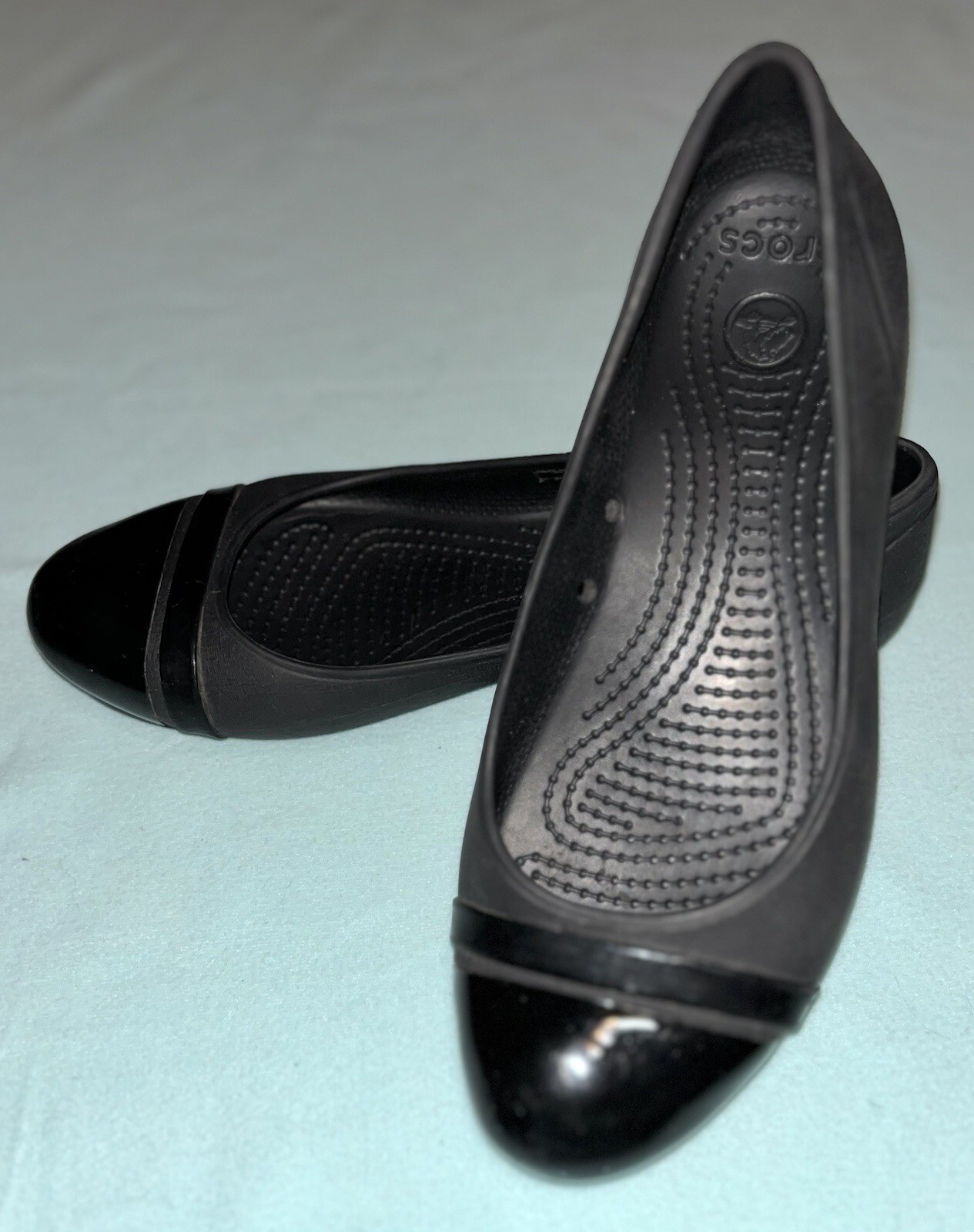 CROCS Gianna Alice Black Shiny Toe Ballet Flats Women… - Gem