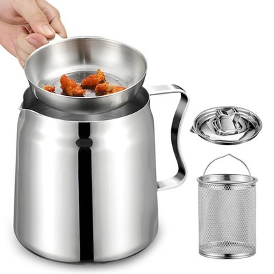 Jemey 2L Stainless Steel Oil Strainer Pot with Mesh Filter Tray & Lid ...