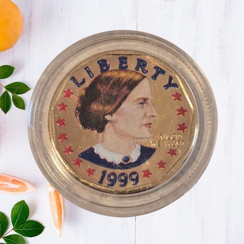 1999 Susan B. Anthony $1 Colorized Coin • Patriotic Eagle & Liberty ...