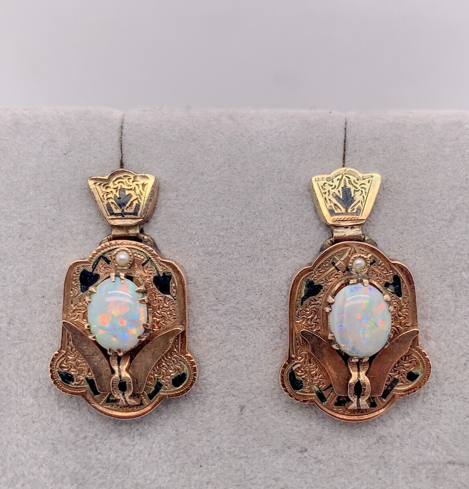 Victorian Opal Demi Parure 14k Rosey Yellow Gold Earrings and Pin (# ...
