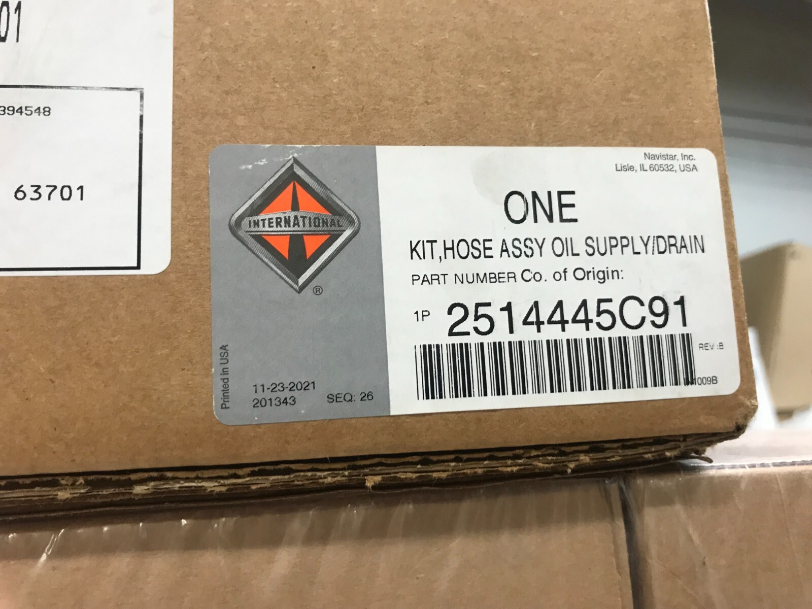 GENUINE OEM INTERNATIONAL OIL SUPPLY AND DRAIN HOSE ASSEMBLY KIT ...