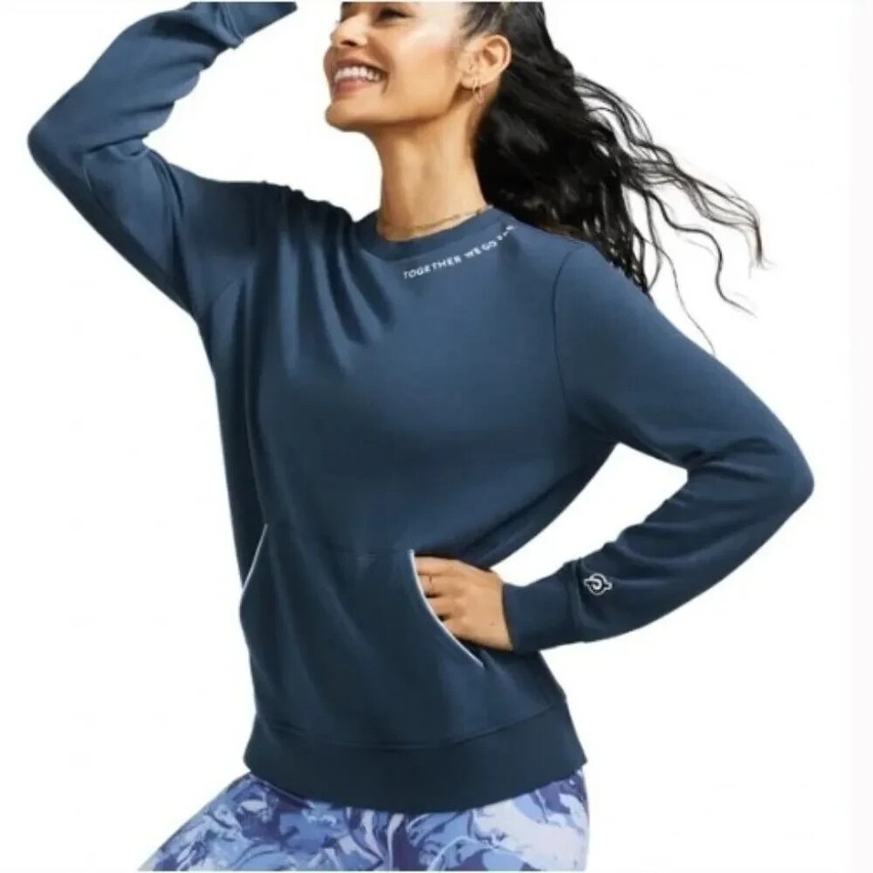 PELOTON Navy Blue ELEVATE Pocket Crewneck Pullover Sweatshirt Womens MEDIUM NEW | eBay