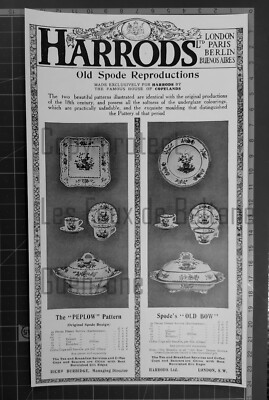 HARRODS OLD SPODE COPELANDS HOUSE LONDON PARIS 1914 print advert ...